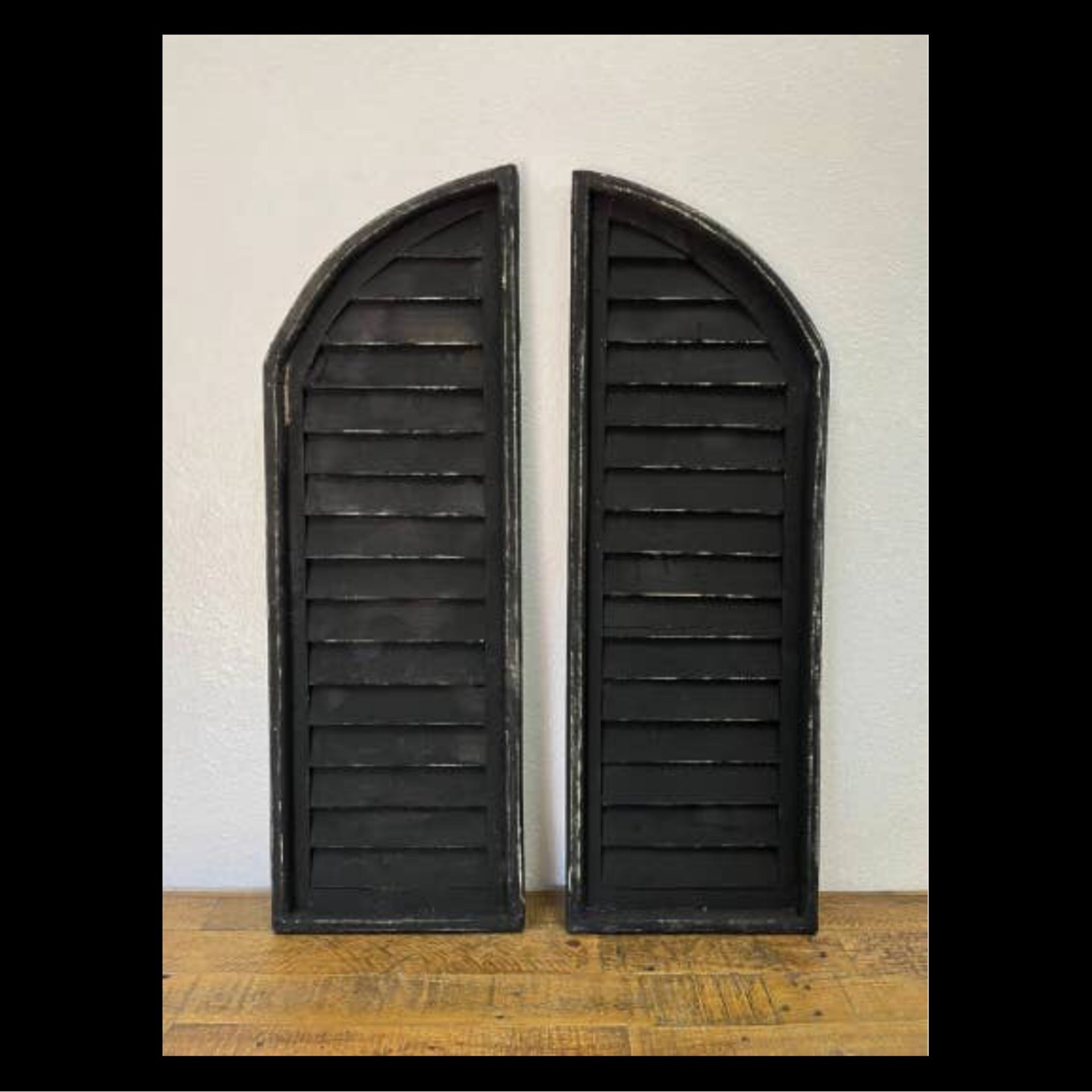 Arched Shutter Set - Wooden, Black Distressed | Barnwood Blessings